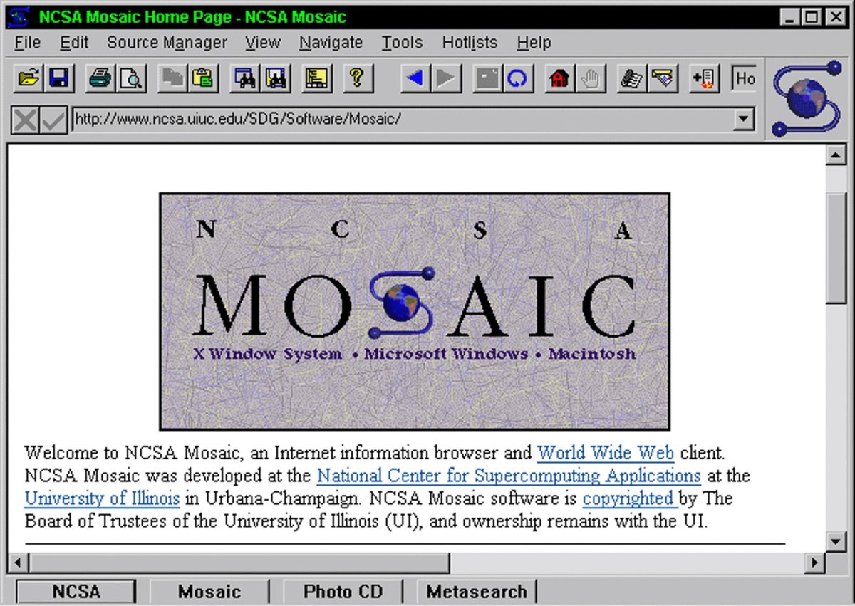 Mosaic homepage on Mosaic 1.0 browser, originally released 1993 ...