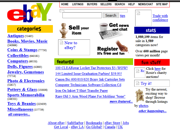 eBay in 1999 vs. 2011 – Cultural History of the Internet